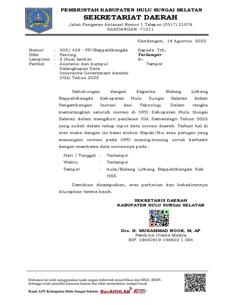 Surat Asistensi Data IGA 22 | PDF