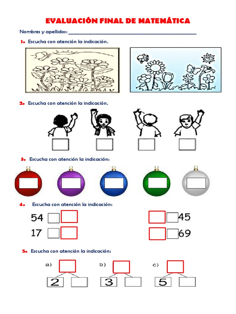EVALUACIÓN FINAL DE MATEMÁTICA Primer Grado | PDF