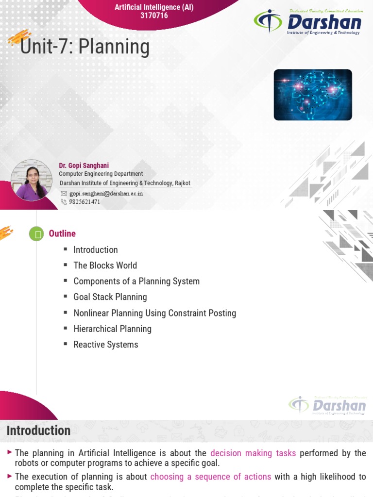 Unit-7: Planning: Dr. Gopi Sanghani | PDF | Artificial Intelligence ...