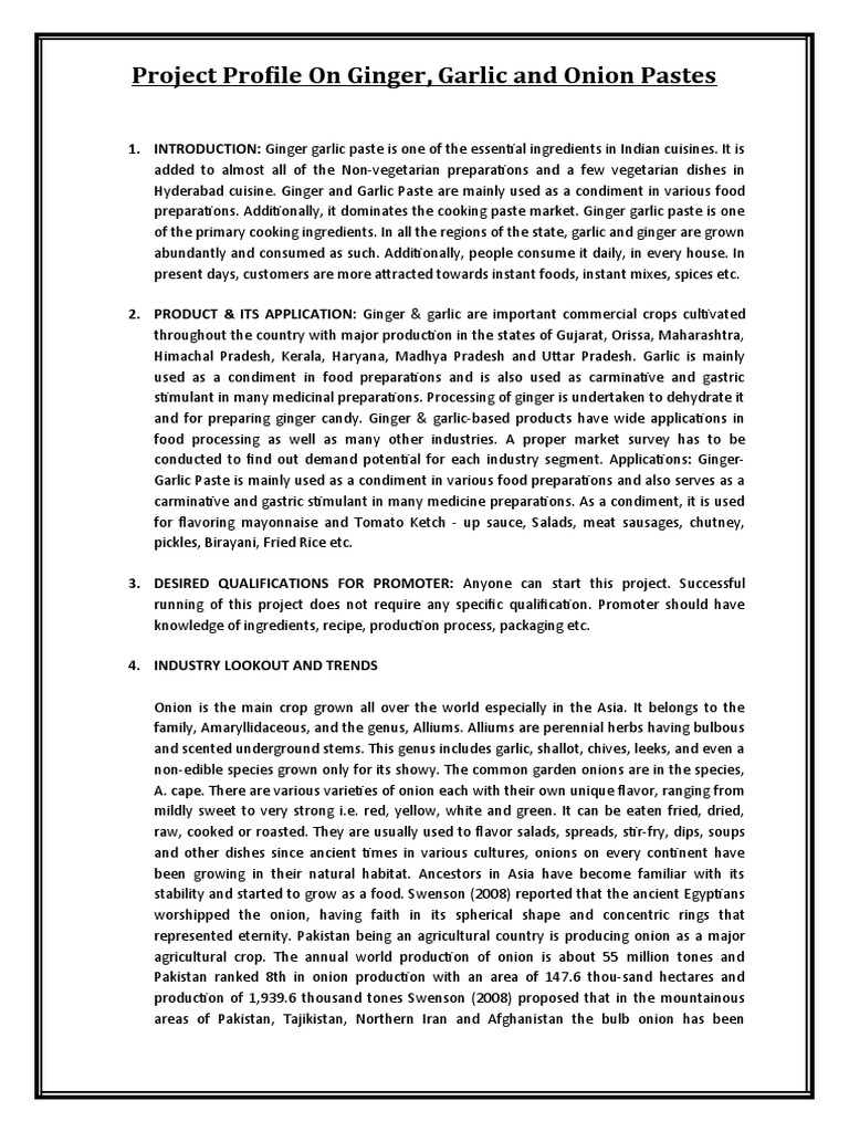 Project Profile On Ginger and Garlic Processing | PDF | Onion | Ginger