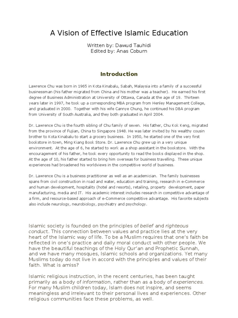 A Vision of Effective Islamic Education | PDF | Learning | Curriculum