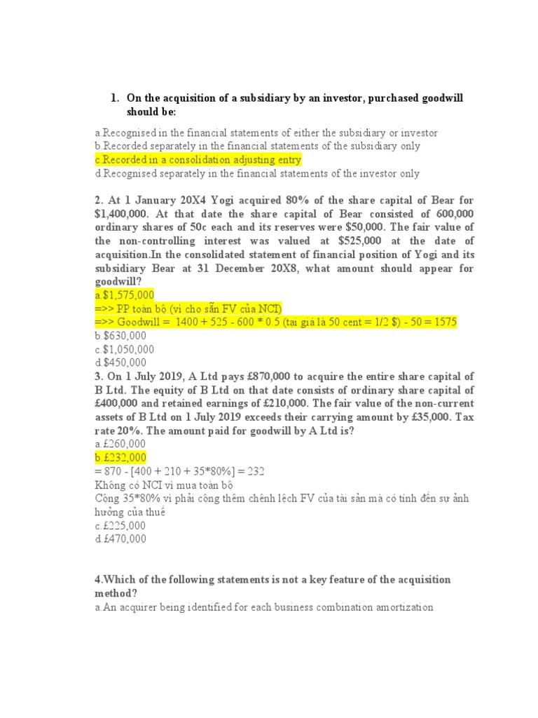 Ifrs Test 2 | PDF | Goodwill (Accounting) | Consolidation (Business)