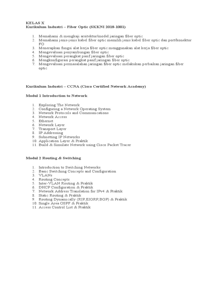 Kurikulum SMK PK Cisco + Mikrotik + Fo | PDF | Router (Computing) | Computer Network