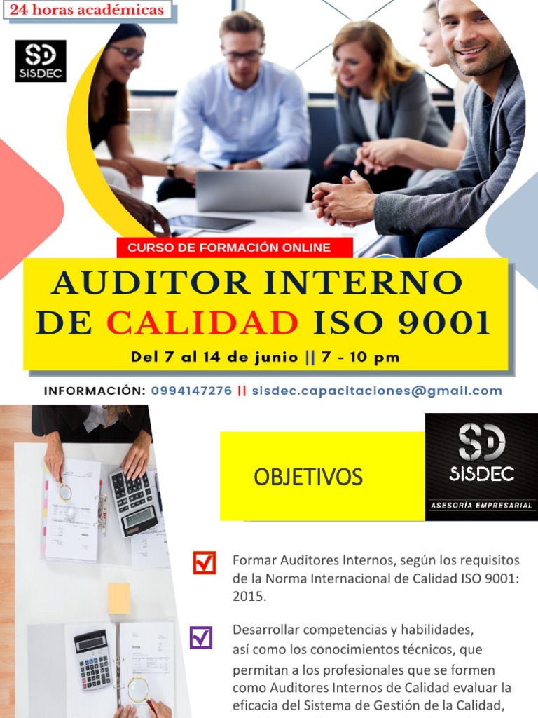 Brochure Curso Auditor Interno ISO 9001 Junio V | PDF | Calidad (comercial) | Planificación
