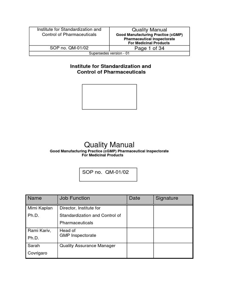 GMP Quality Manual for Pharmaceuticals | PDF | Quality Management ...