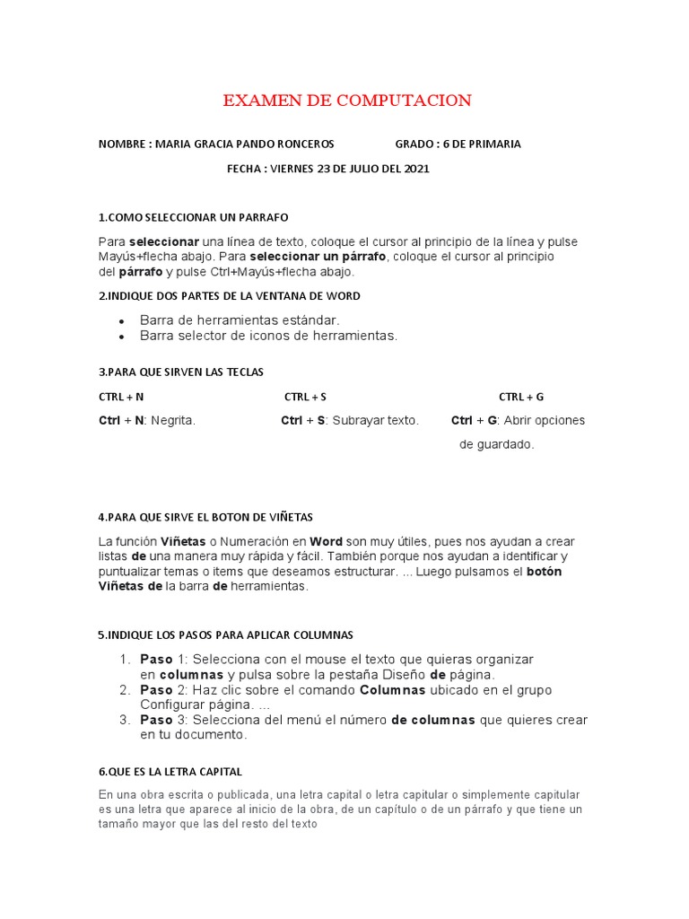 Examen De Computacion Pdf