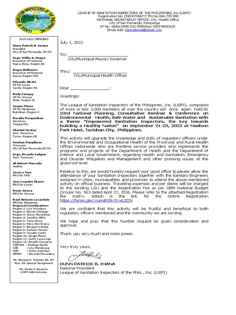 2022 Revised LETTER CONVENTION INVITATION and CONFIRMATION SLIP | PDF | Public Sphere | Health ...