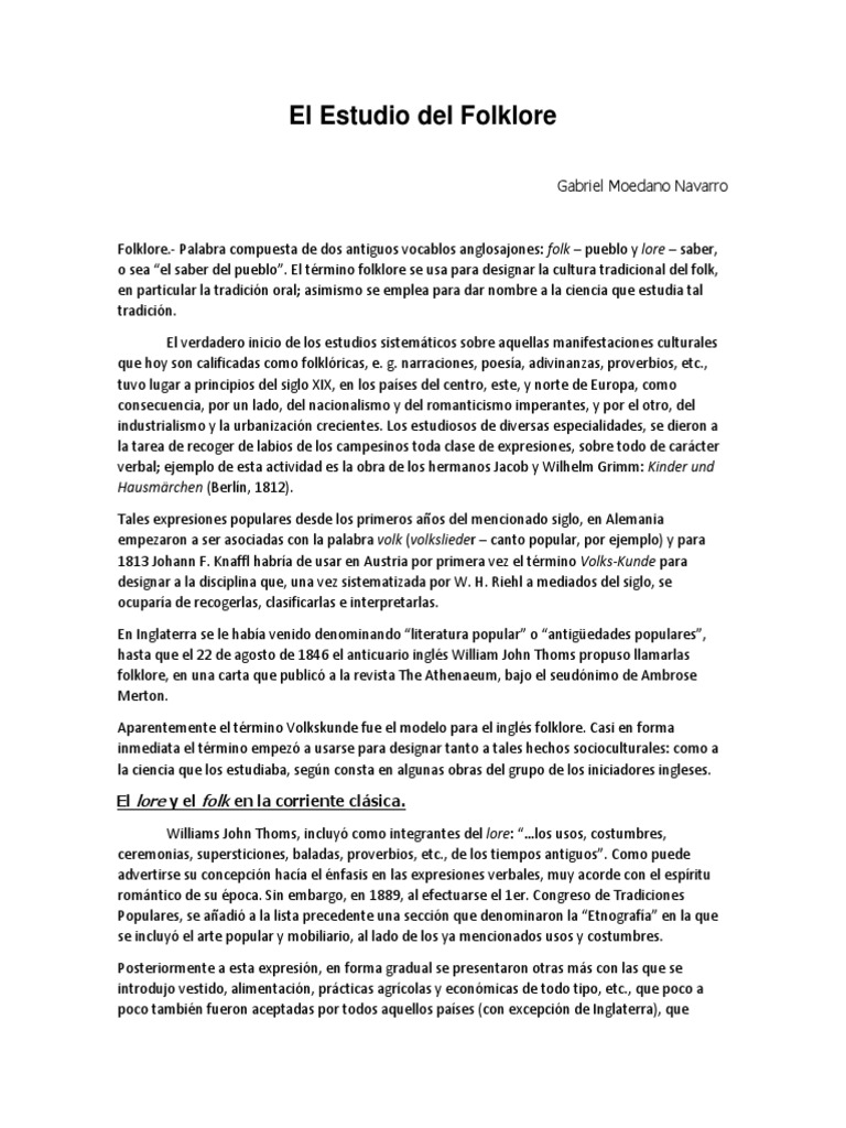 EL ESTUDIO DEL FOLKLORE Gabriel Moedano Navarro | PDF | Folklore | Antropología