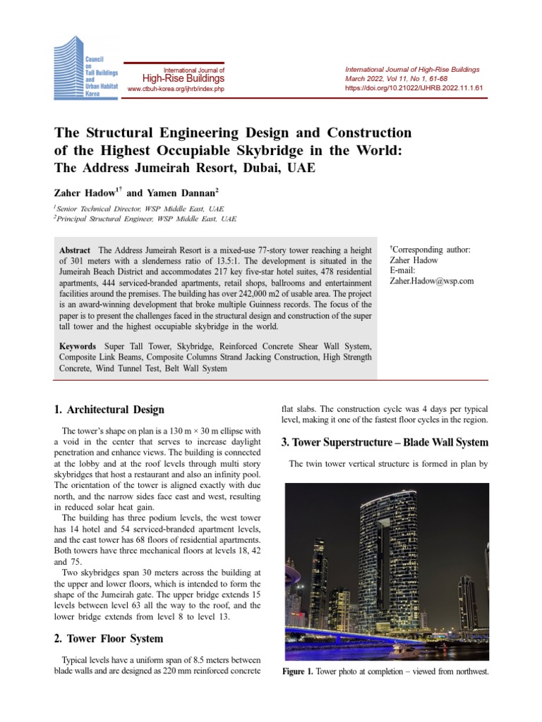 The Structural Engineering Design and Construction of The Highest Occupiable Skybridge in The ...