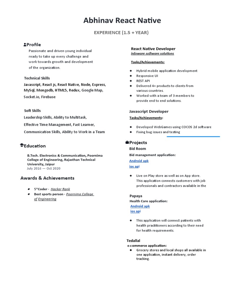 Abhinav CV | PDF | Mobile App | Application Software