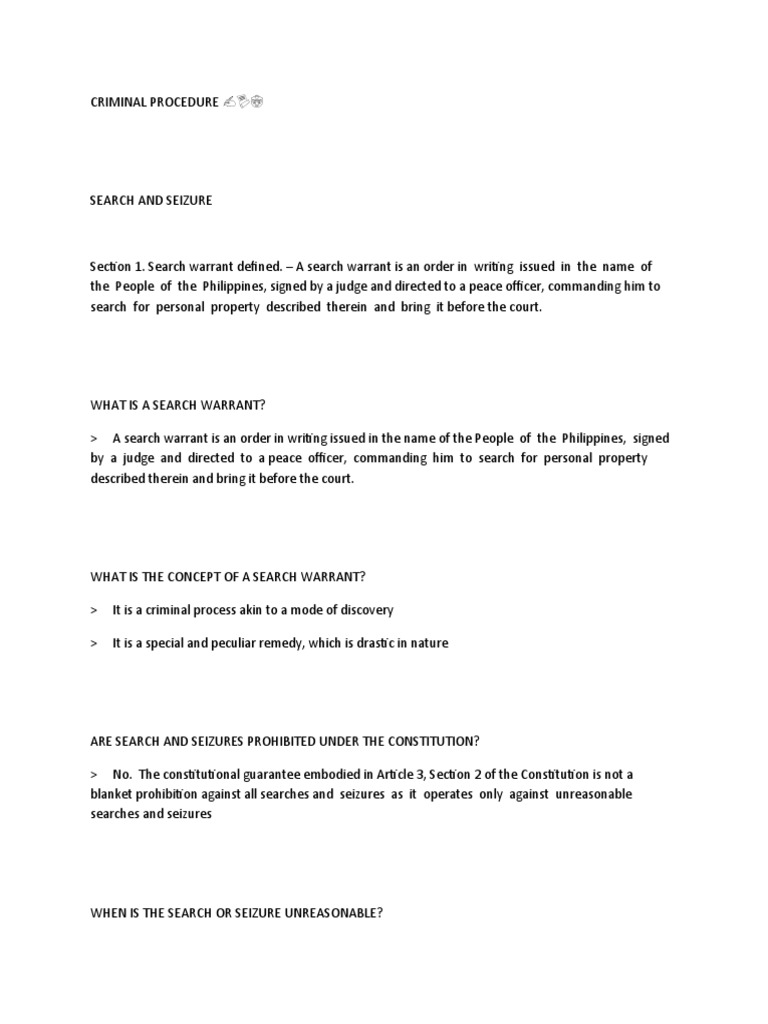 CRIMINAL PROCED-WPS Office | PDF | Search And Seizure | Search Warrant