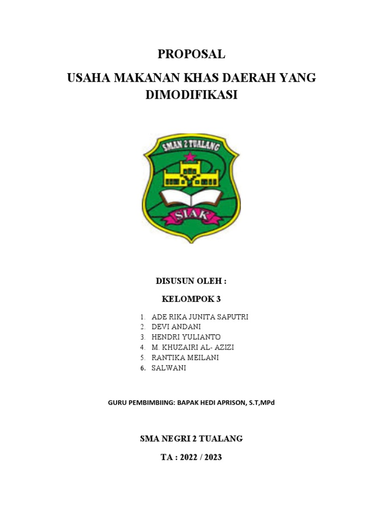 Proposal Pkwu Usaha Makanan Khas Daerah Yang Dimodifikasi Sma 2 | PDF