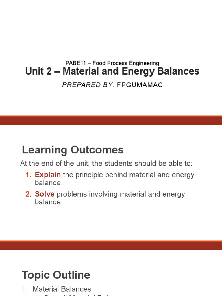 Unit 2 PABE11 Material Balance 1 | PDF | Mole (Unit) | Concentration