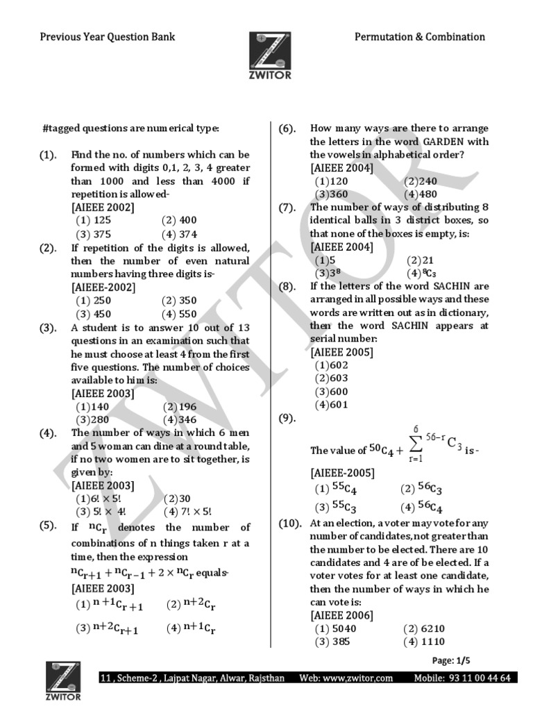 Permutation and Combination JEE MAIN | Download Free PDF | Permutation ... Permutation and Combination JEE MAIN | Download Free PDF | Permutation ...