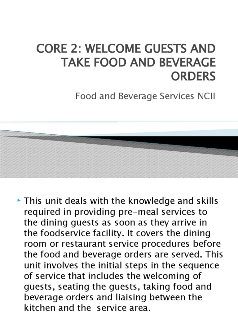 CORE 2 Welcome Guests and Take Food and Beverage Order | PDF ...