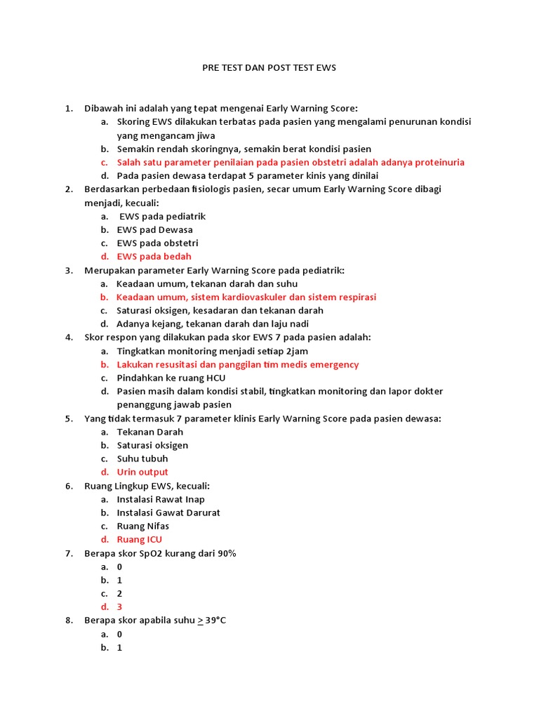 Pre Test Dan Post Test Ews | PDF