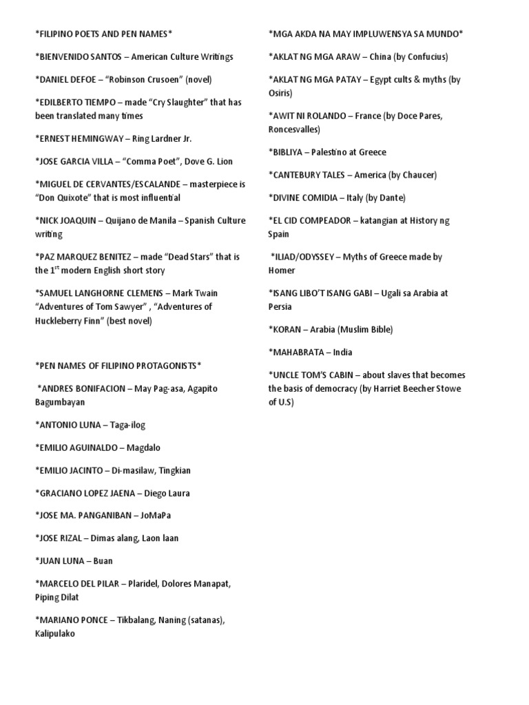 Filipino Poets and Pen Names | PDF