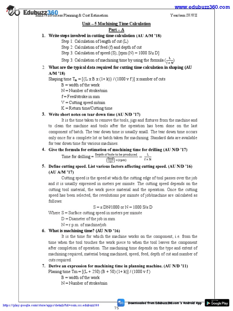 ME8793 Process Planning and Cost EStimation UNIT 5 QB | PDF | Machining | Building Materials