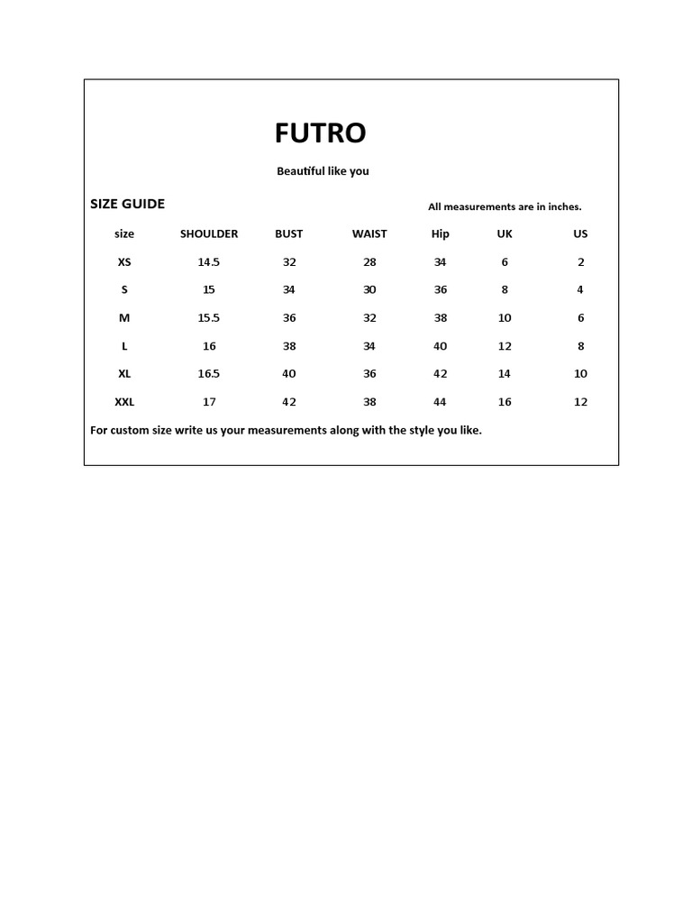 Futro Size Guide | PDF