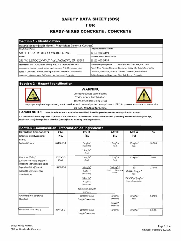 Safety Data Sheet For Ready Mix Concrete | PDF | Concrete | Resource ...
