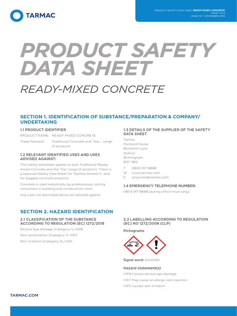 READYMIX Safety Data Sheet | PDF | Dangerous Goods | Concrete