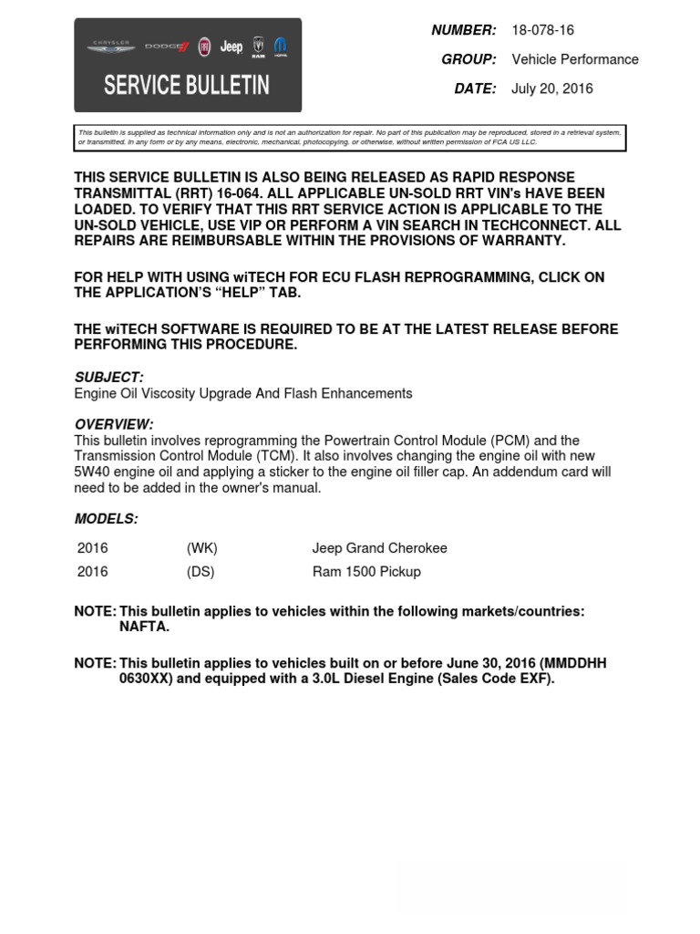TSB-18-078-16 Oil Spec Change | PDF