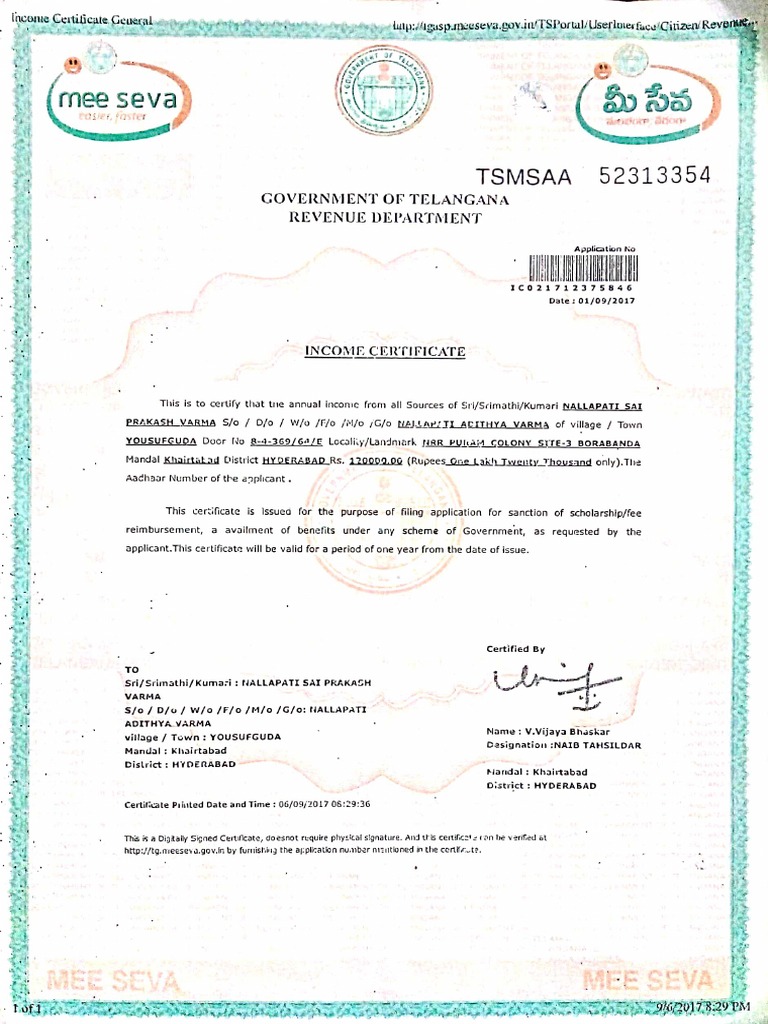 Old Income Certificate | PDF