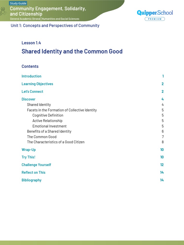 CSC 12 Q3 0104 - SG - Shared Identity and The Common Good | PDF