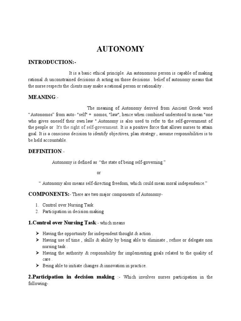 AUTONOMY | PDF | Autonomy | Applied Ethics
