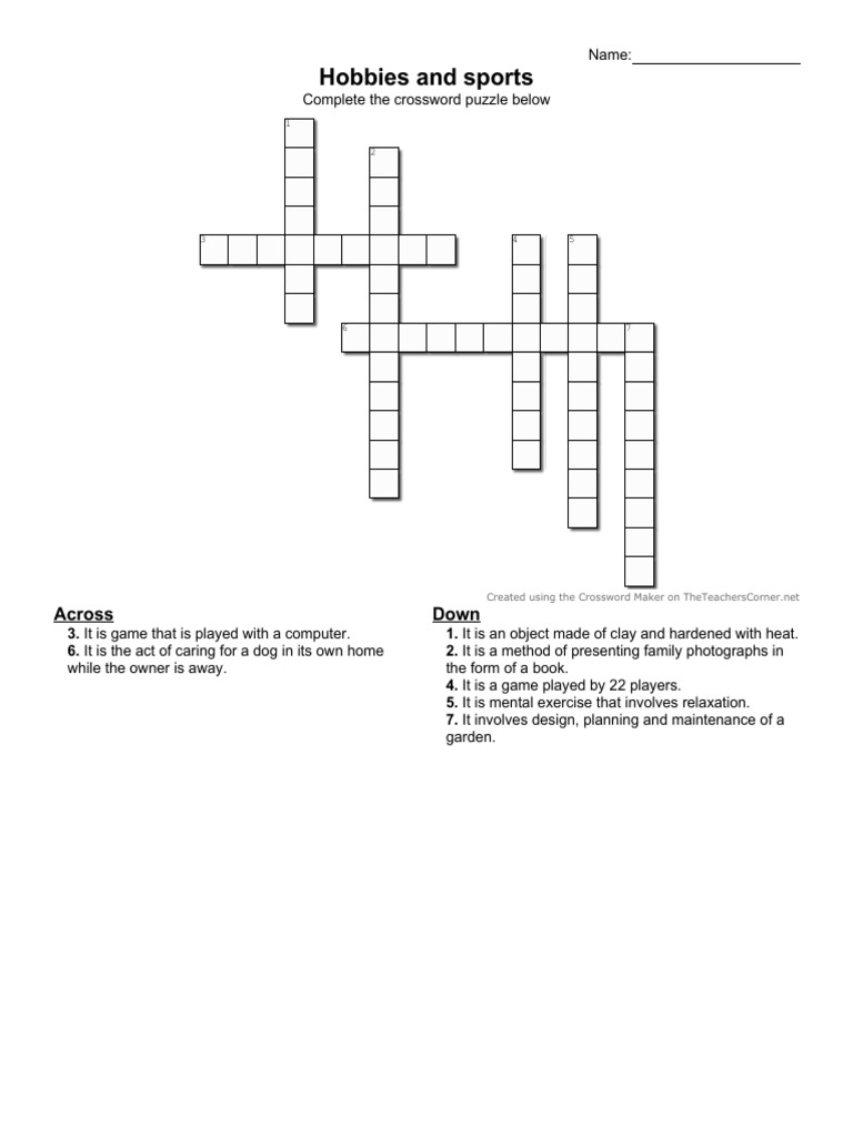 Hobbies and Sports Crossword Puzzle | PDF