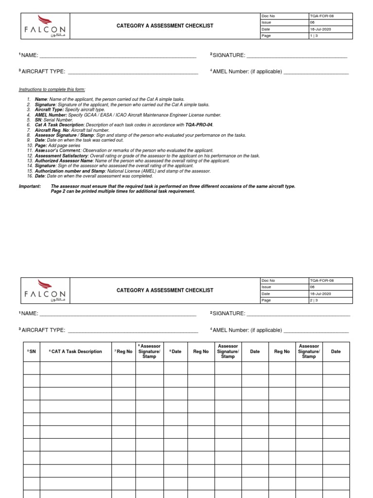 Category A Assessment Checklist | PDF | Aviation