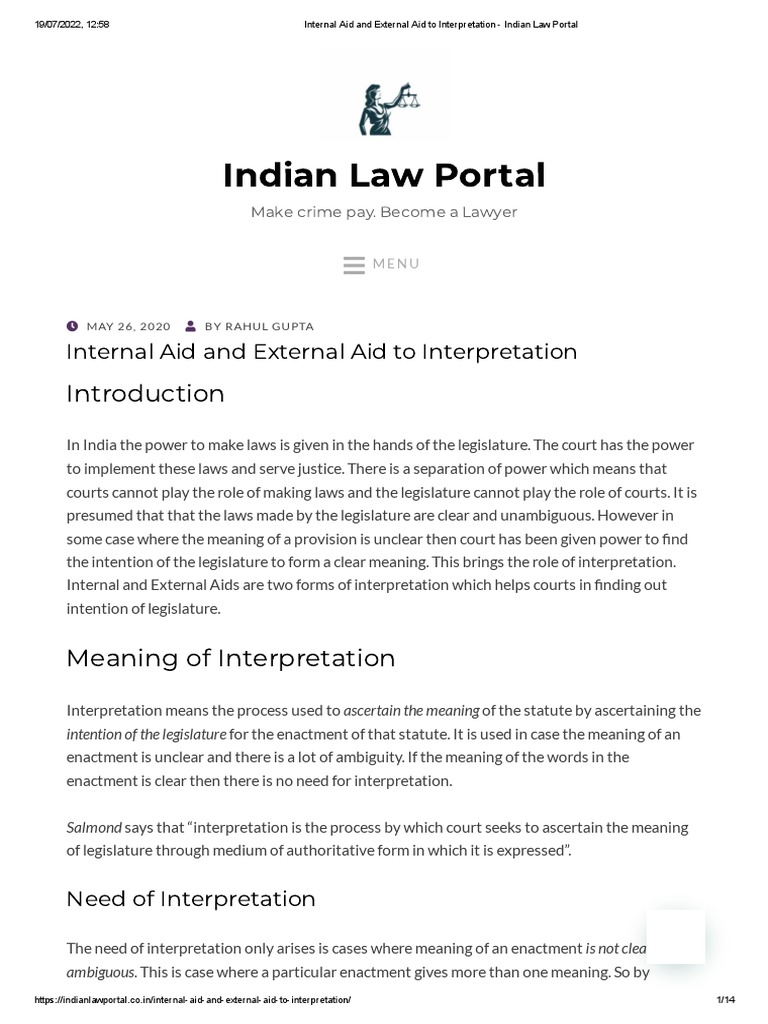 Internal Aid and External Aid To Interpretation - Indian Law Portal ...