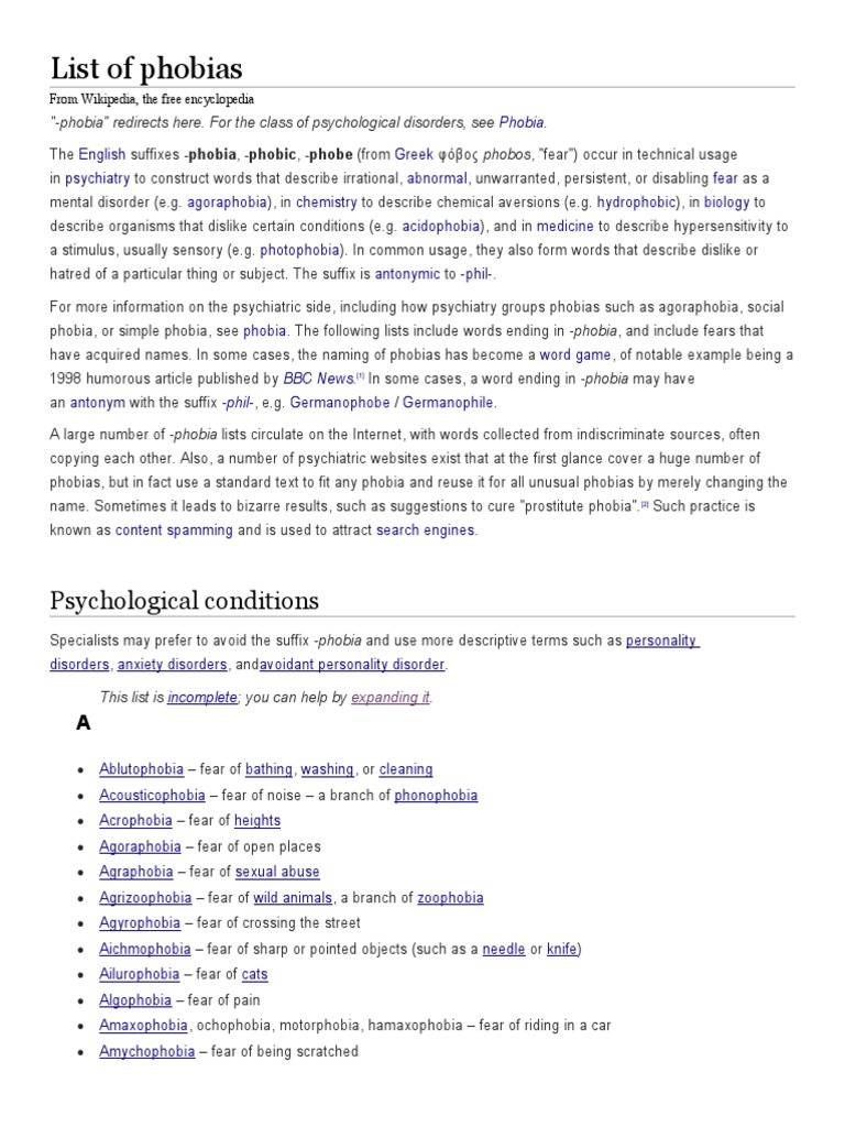 DIFFERENT Types of PHOBIAS | PDF | Phobia | Fear