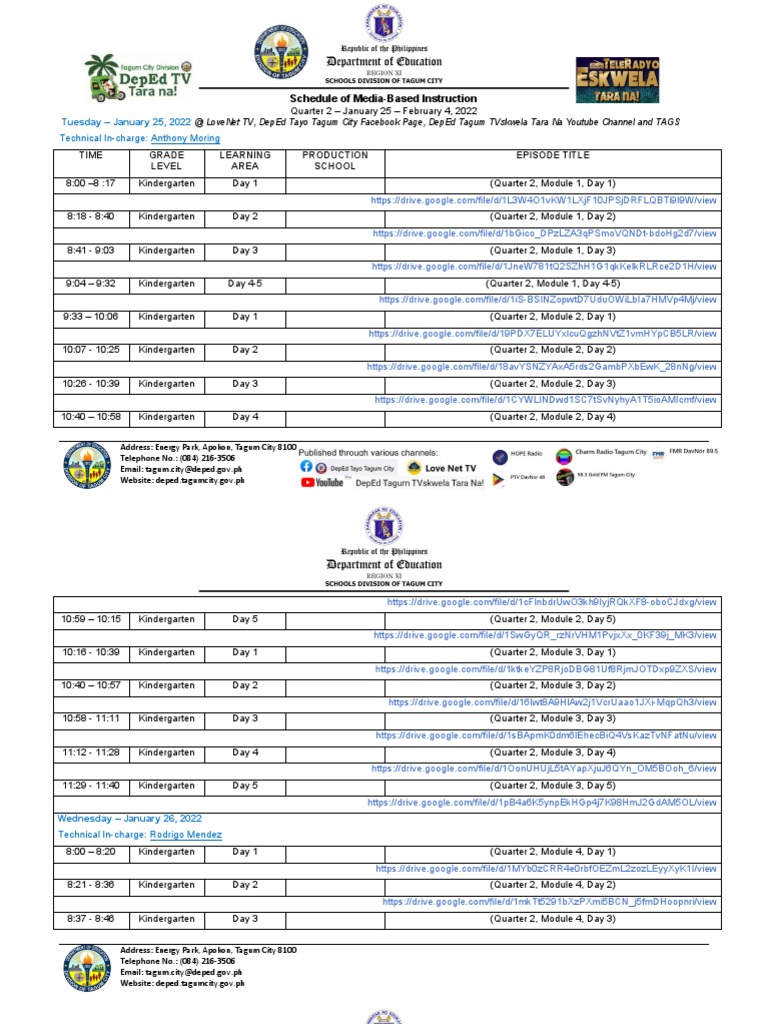 Schedule of Airing Quarter 2 Week 9 | PDF | Linguistics