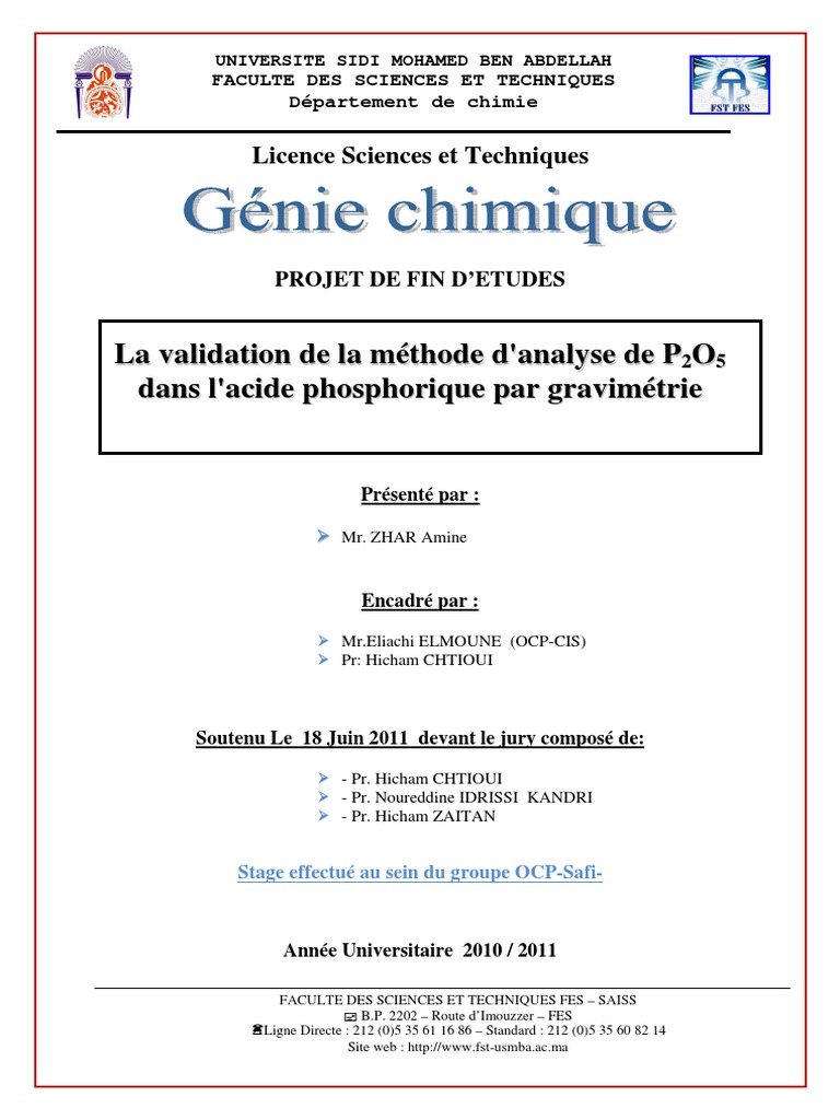 La Validation de La Méthode D'analyse de P2O5 Dans L'acide Phosphorique Par Gravimétrie - ZHAR ...