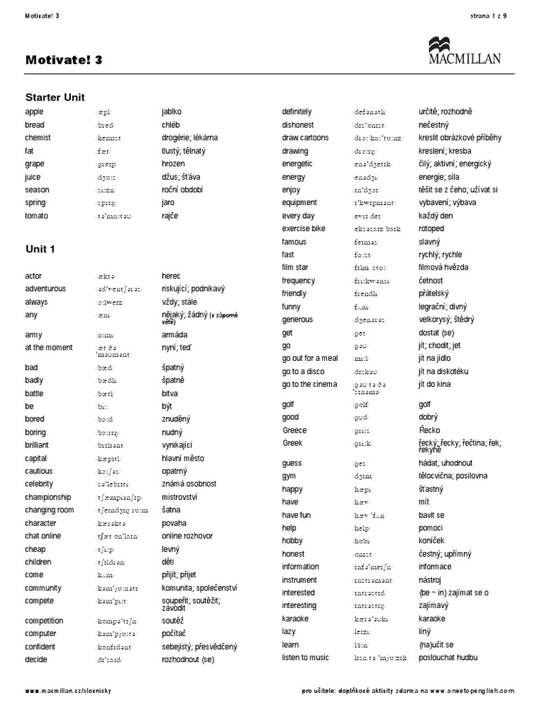 Motivate 3 Wordlist | PDF