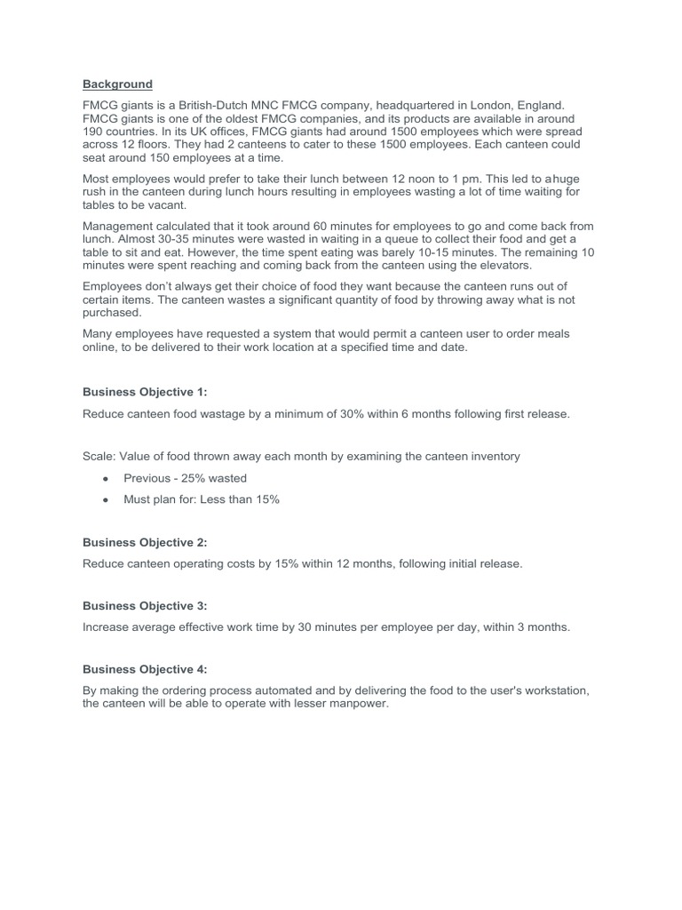 FMCG Giants Canteen Ordering System Case Study | Download Free PDF | Menu | Cafeteria