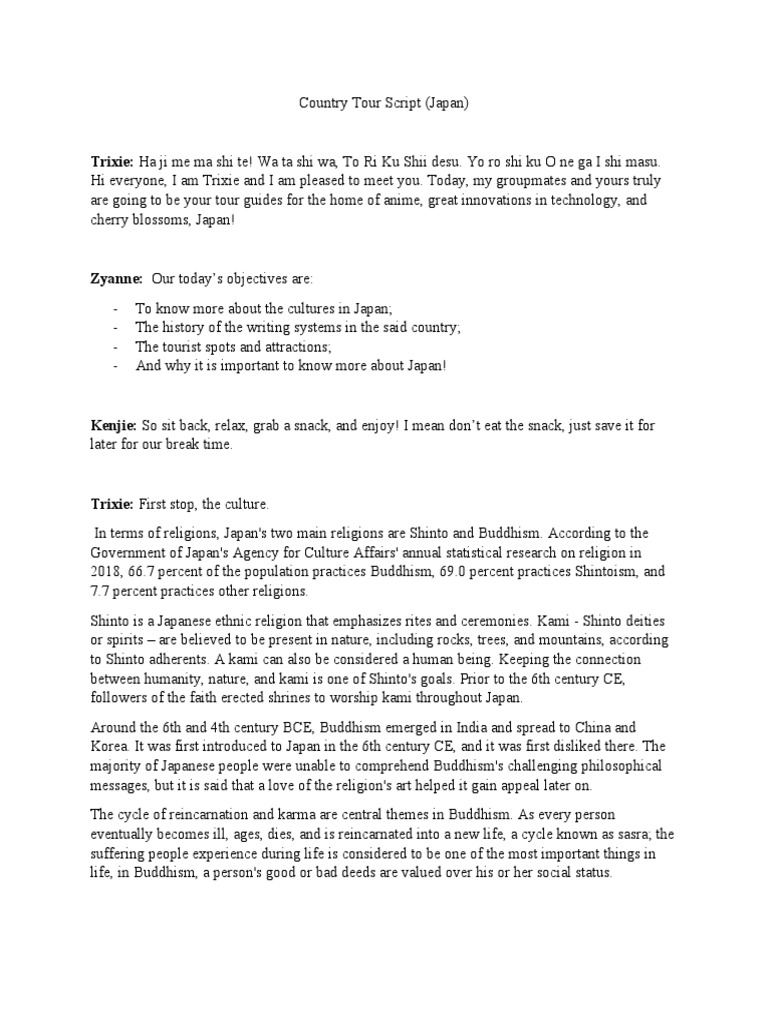 Country Tour Script | PDF | Shinto | Kanji