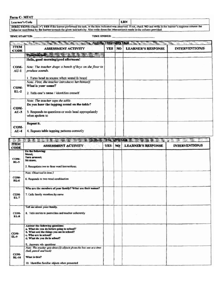 Mfat Score Sheets | PDF