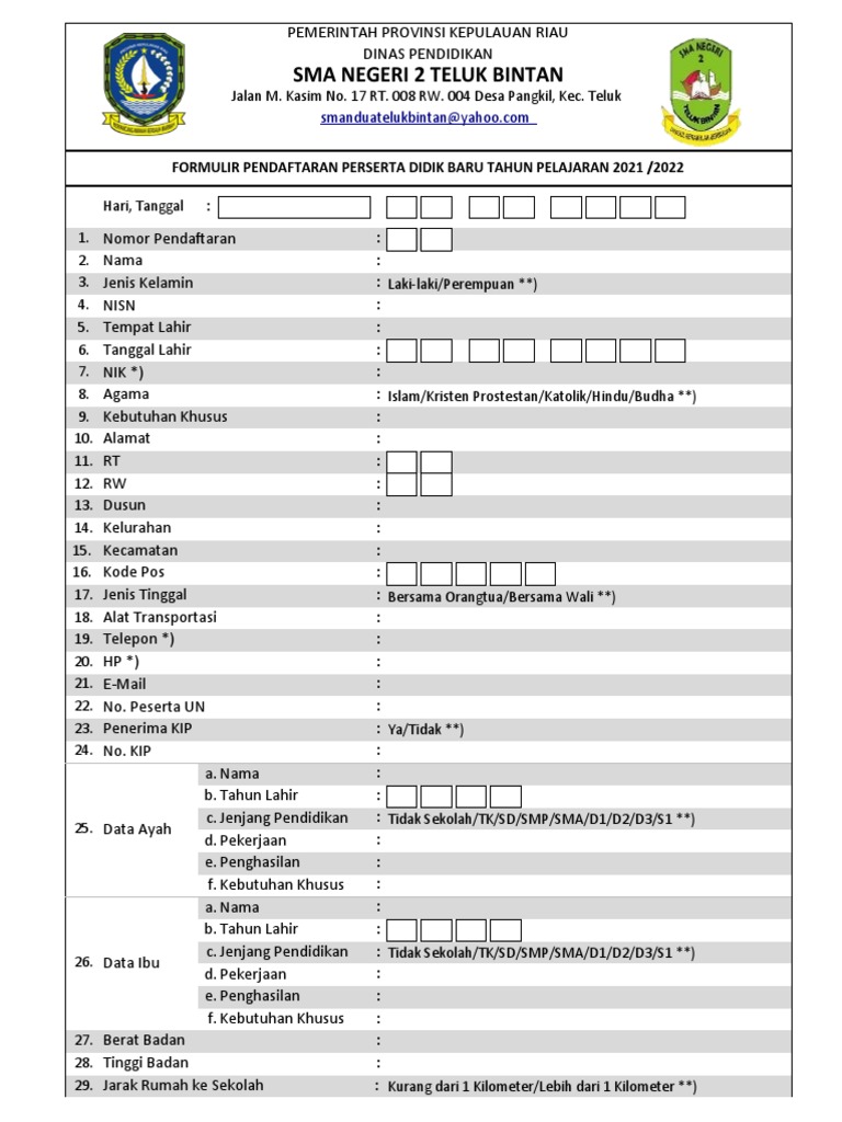 Formulir PPDB Sma 2021 | PDF