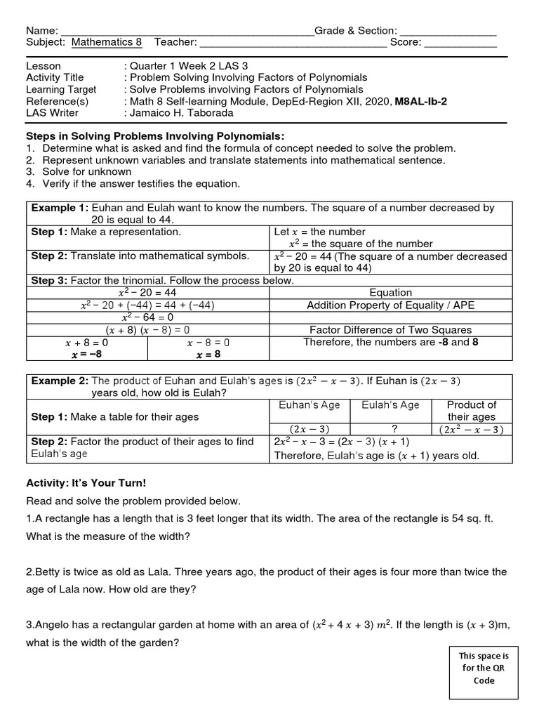 MATH8-Q1 W2 LAS3-Final | PDF | Numbers | Area