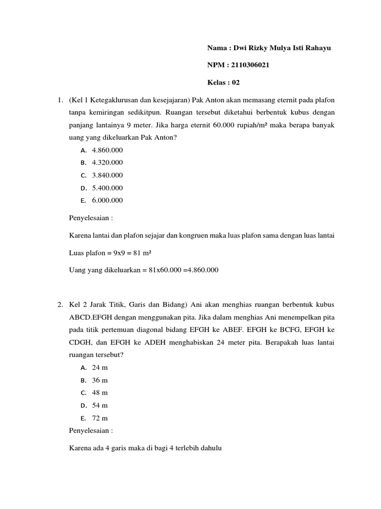 Dwi Rizky Mulya Isti Rahayu - Soal PISA | PDF
