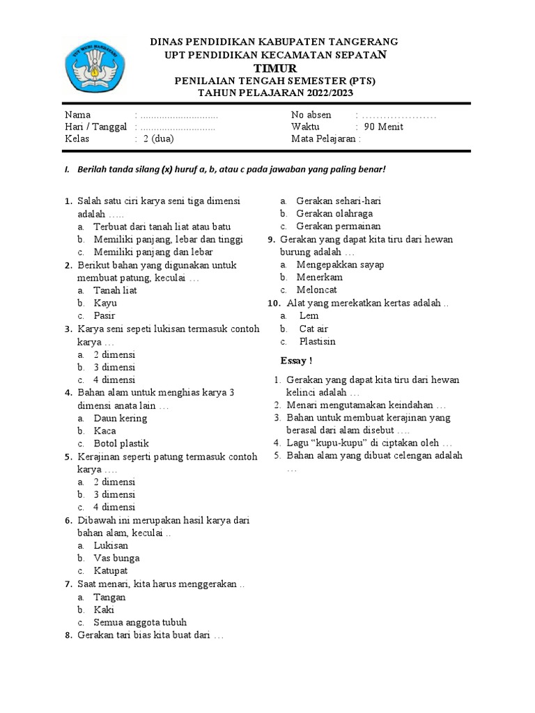 Soal PTS Seni Budaya Kls 2 SMT 1 | PDF