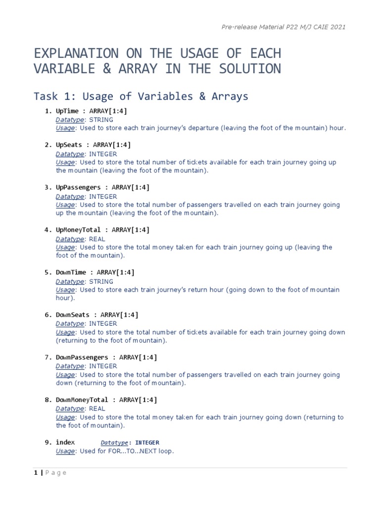 Usage Of Variables And Arrays In The Solution Pdf Data Type Array Data Type