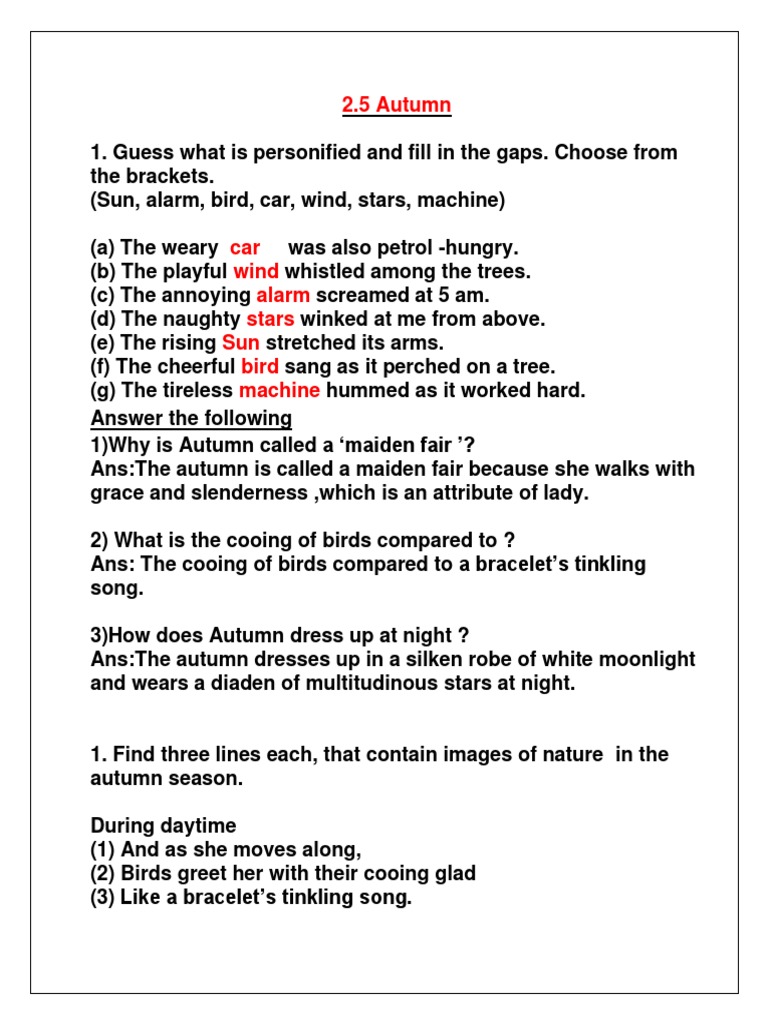 2.5 Autumn Poem Notes | PDF | Poetry