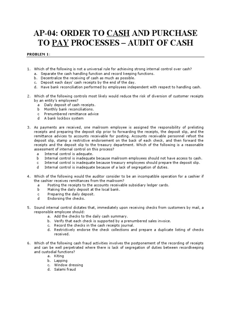 AP-04 Order To Cash and Purchase To Pay Processes - Audit of Cash ...