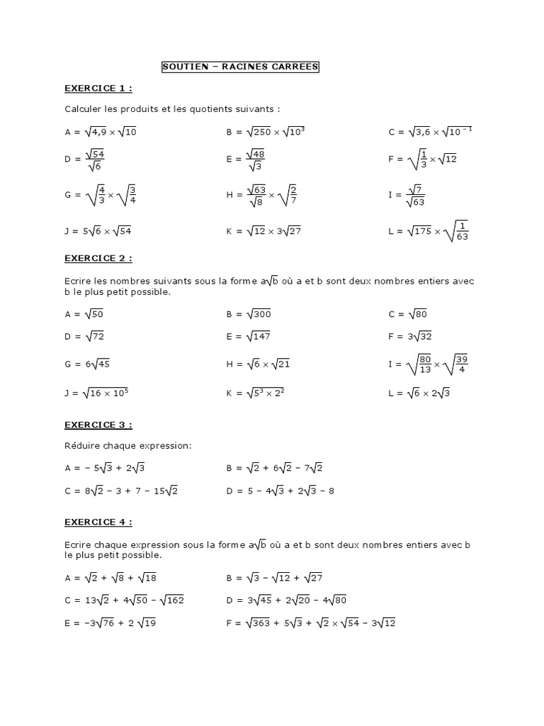 Exercices Corrigés Sur La Racines Carrée | PDF