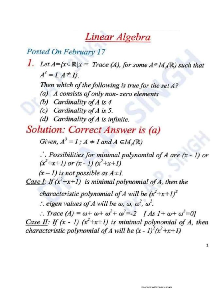 Linear Algebra Mcqs | PDF