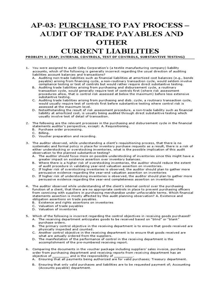 AP-03 Purchase To Pay Process - Audit of Trade Payables | PDF