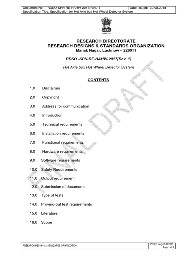 Final Draft Revised Spec - Hahw 30.08.18 | PDF | Specification (Technical Standard) | Web Server